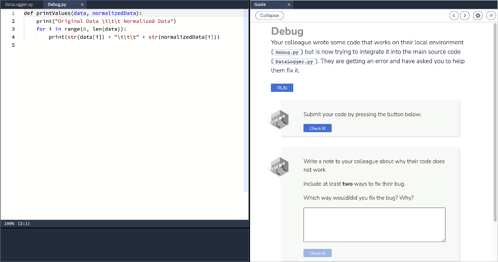 Solved \begin{tabular}{l|l|} 1 & def printValues(data, | Chegg.com