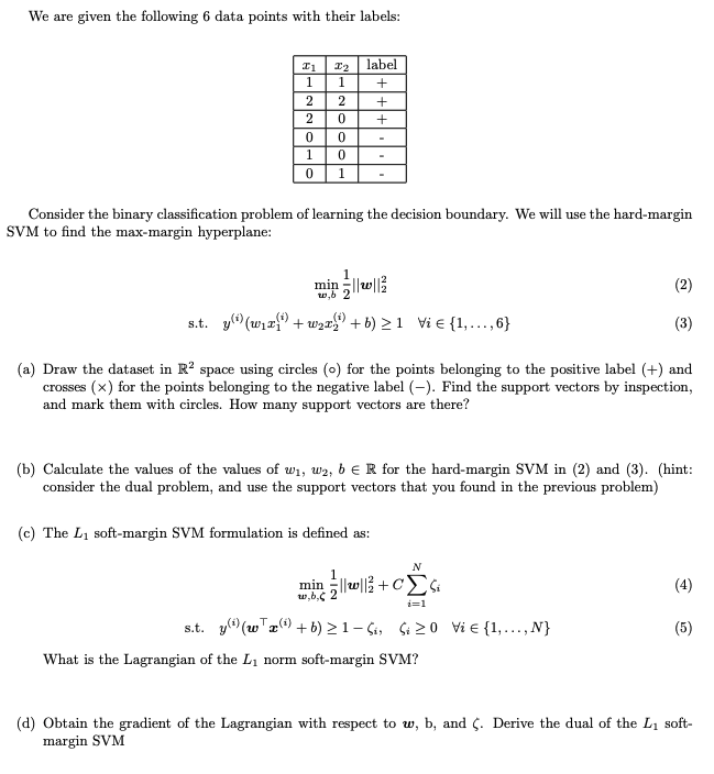 We are given the following 6 data points with their | Chegg.com