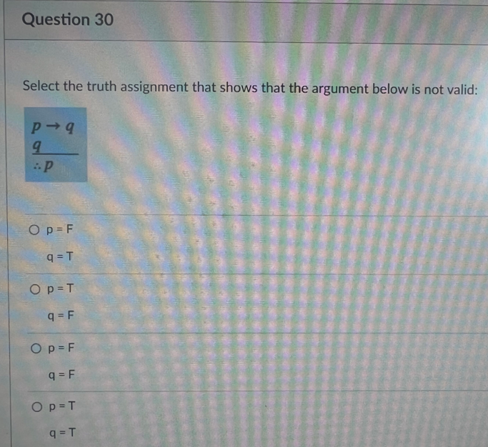 Solved Select the truth assignment that shows that the | Chegg.com