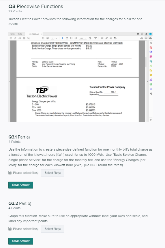 Solved Q3 Piecewise Functions 10 Points Tucson Electric | Chegg.com