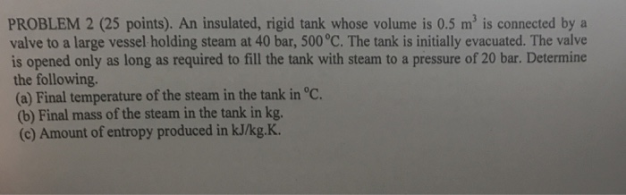 Solved PROBLEM 25 points). An insulated, rigid tank whose | Chegg.com