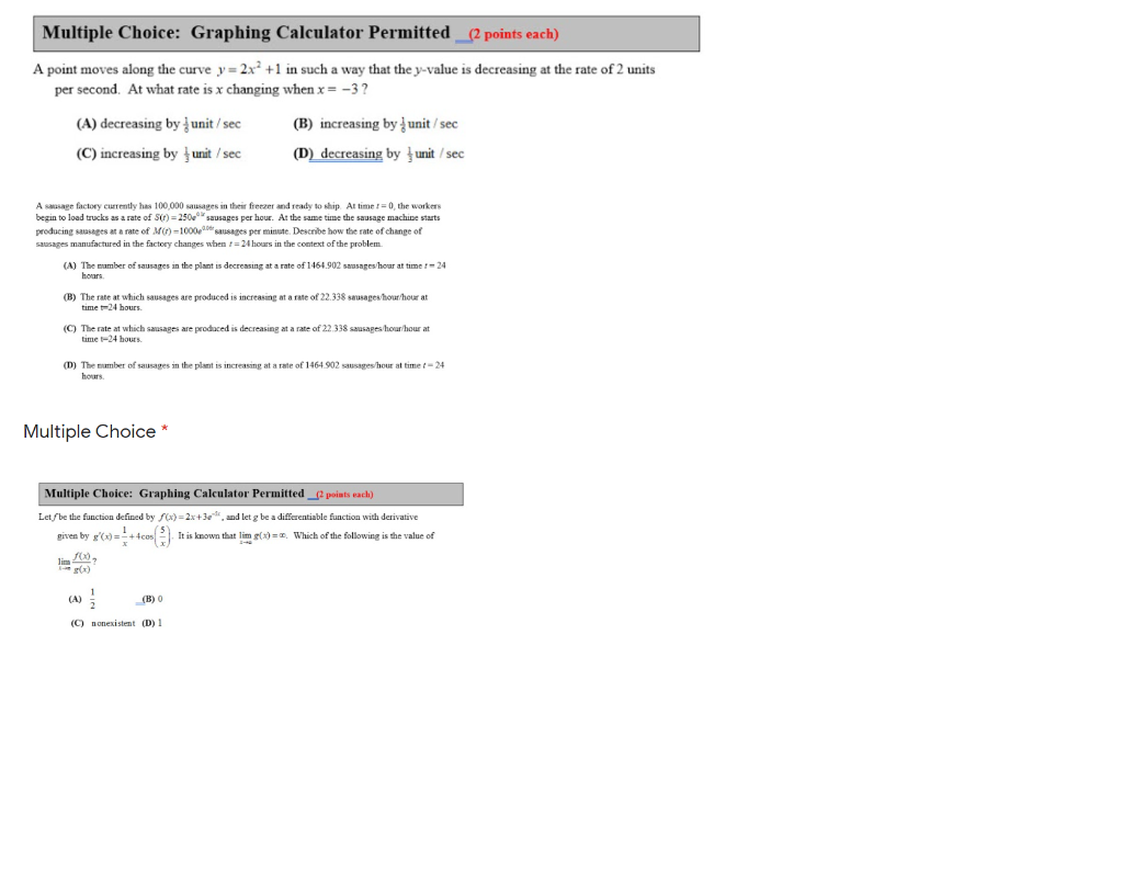 Solved Multiple Choice: Graphing Calculator Permitted_(2 | Chegg.com