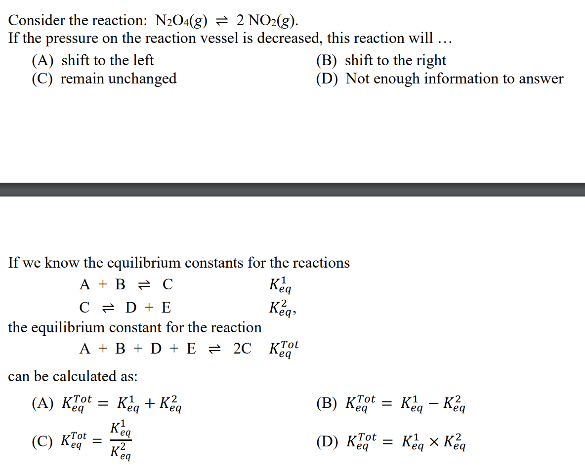 Solved Consider the reaction: N2O4(g) = 2 NO2(g). If the | Chegg.com