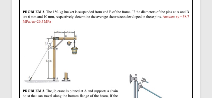 Solved PROBLEM 2. The 150-kg bucket is suspended from end of | Chegg.com