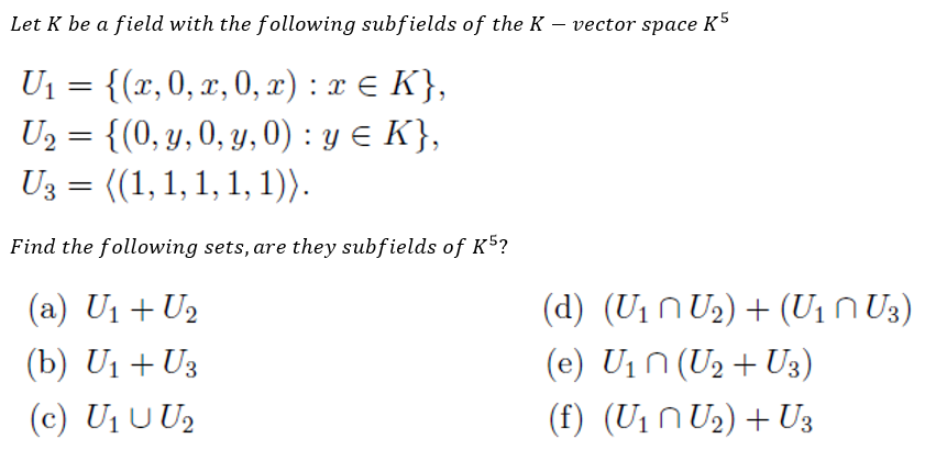 Solved Let K be a field with the following subfields of the | Chegg.com