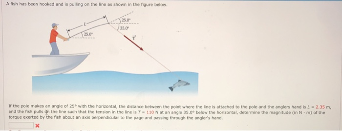 Solved A fish has been hooked and is pulling on the line as | Chegg.com