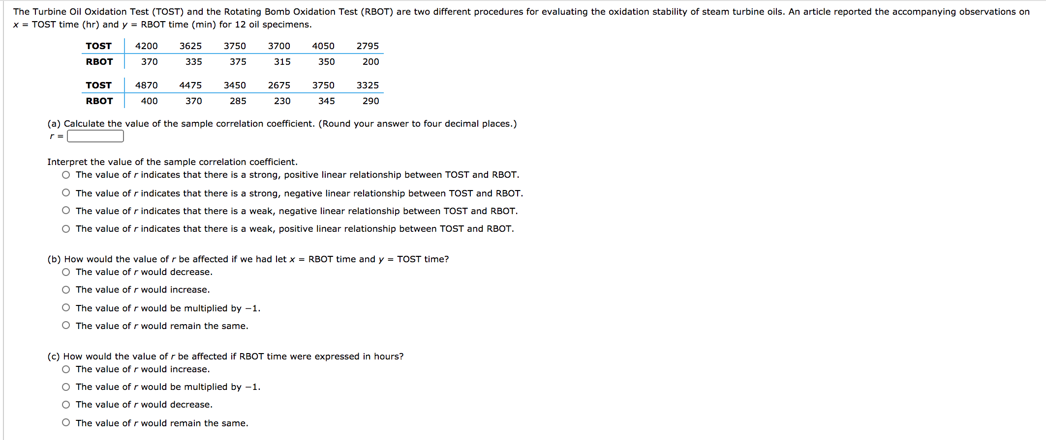 Solved The Turbine Oil Oxidation Test (TOST) and the | Chegg.com