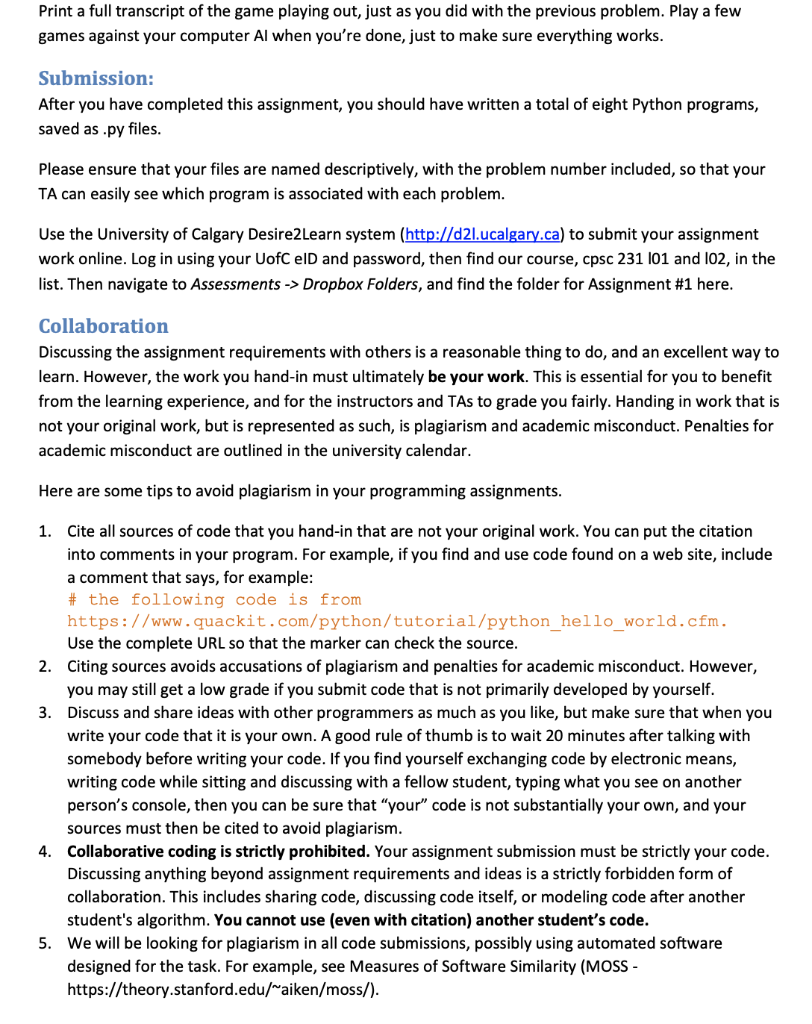 CPSC 231 Assignments 01 Due Date: Mon., Sep 28th by | Chegg.com