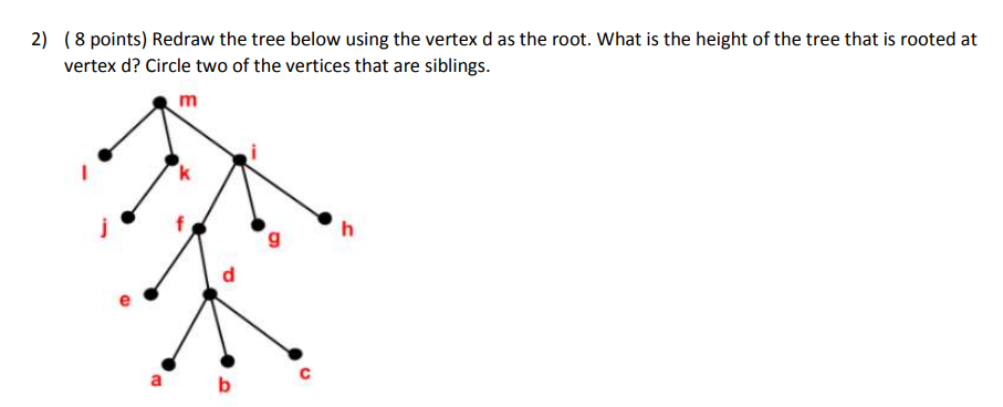 Solved 2) ( 8 points) Redraw the tree below using the vertex | Chegg.com