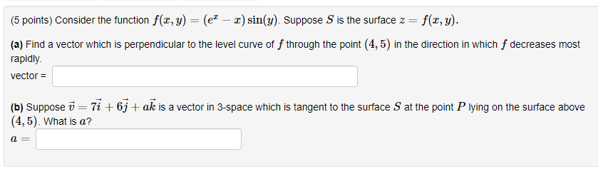 Solved (5 points) Consider the function f(x,y)=(ex−x)sin(y). | Chegg.com