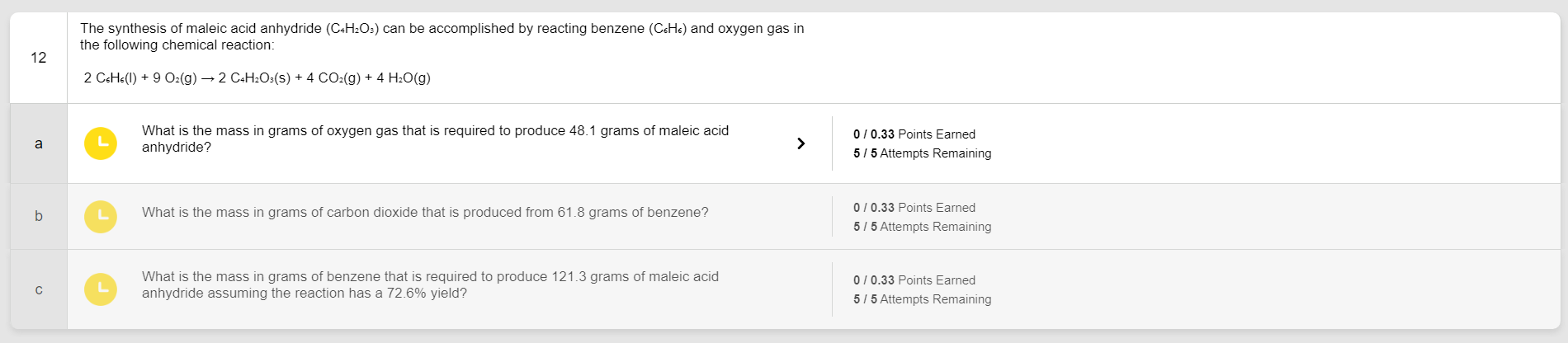 Solved The synthesis of maleic acid anhydride (C4H2O3) can | Chegg.com