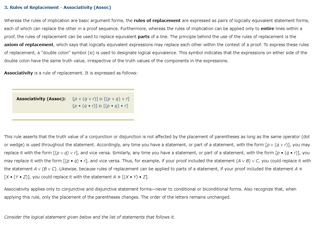 Solved 3. Rules of Replacement - Associativity (Assoc) | Chegg.com Solved 3. Rules of Replacement - Associativity (Assoc) | Chegg.com