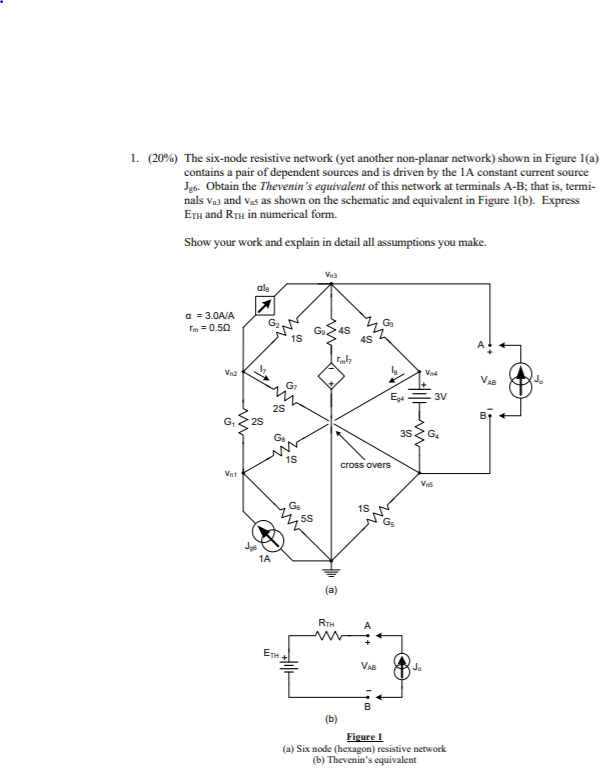 Solved 1. (20%) The six-node resistive network (yet another | Chegg.com