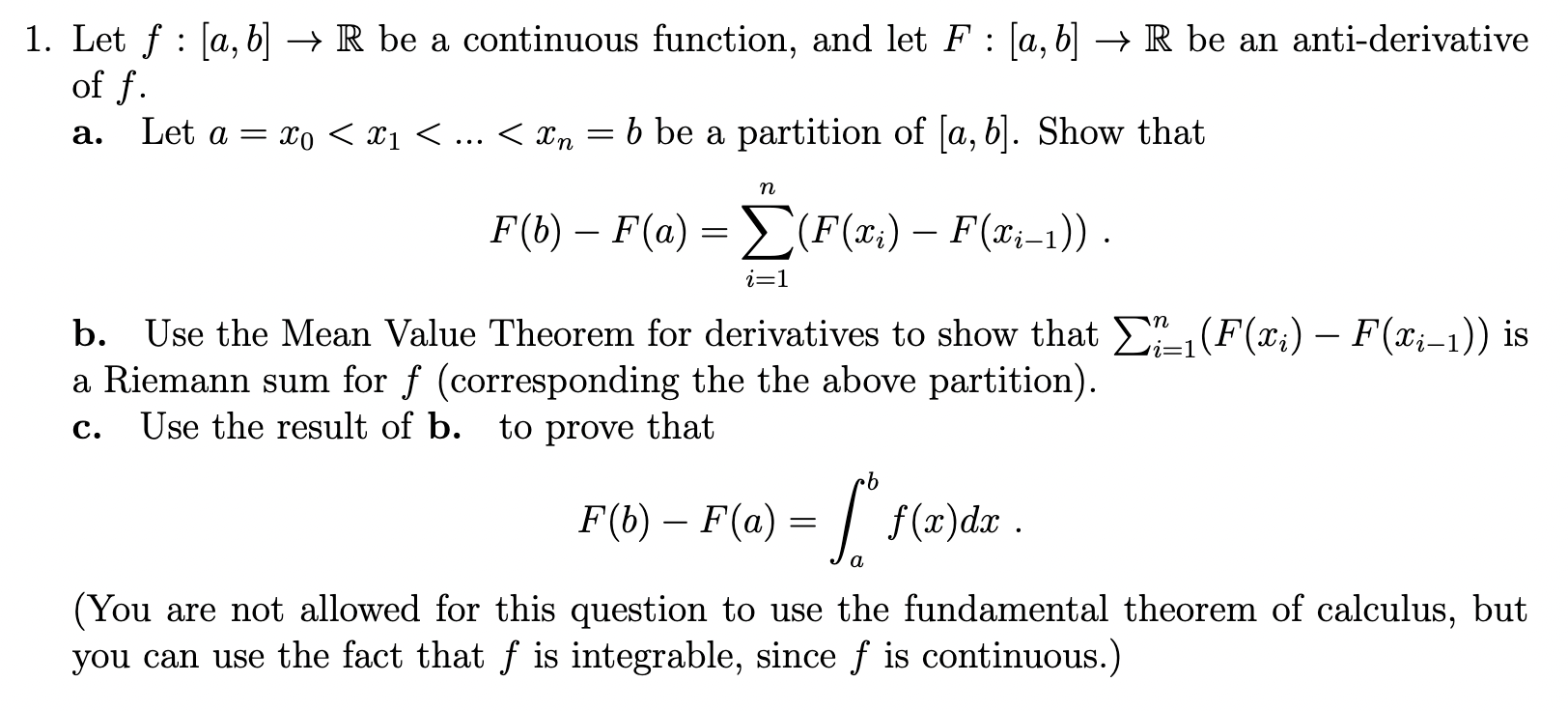 Solved 1. Let f:[a,b]→R be a continuous function, and let | Chegg.com