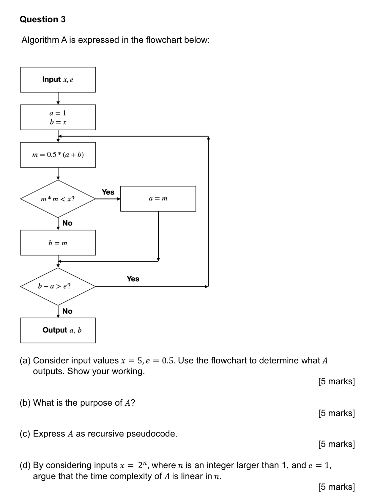 Solved Question 3Algorithm A is expressed in the flowchart | Chegg.com