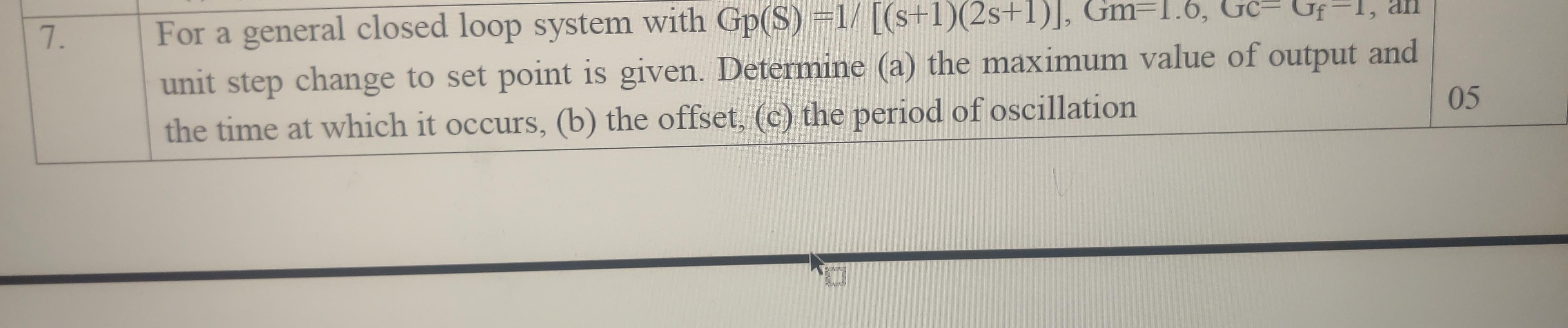 Solved 7. For a general closed loop system with | Chegg.com