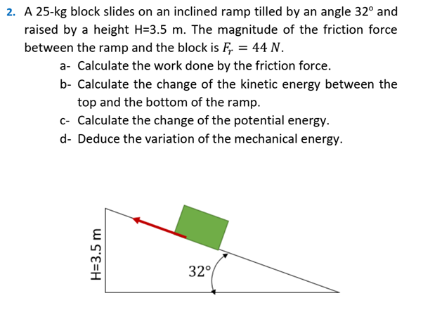 Solved 2. A 25-kg block slides on an inclined ramp tilled by | Chegg.com