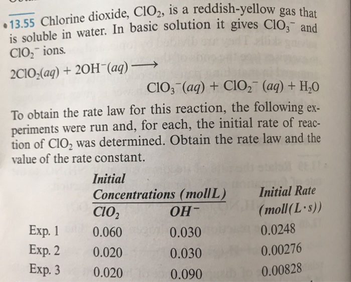 Solved 13.55 Chlorine dioxide, CIO2, is a reddish-yellow is | Chegg.com