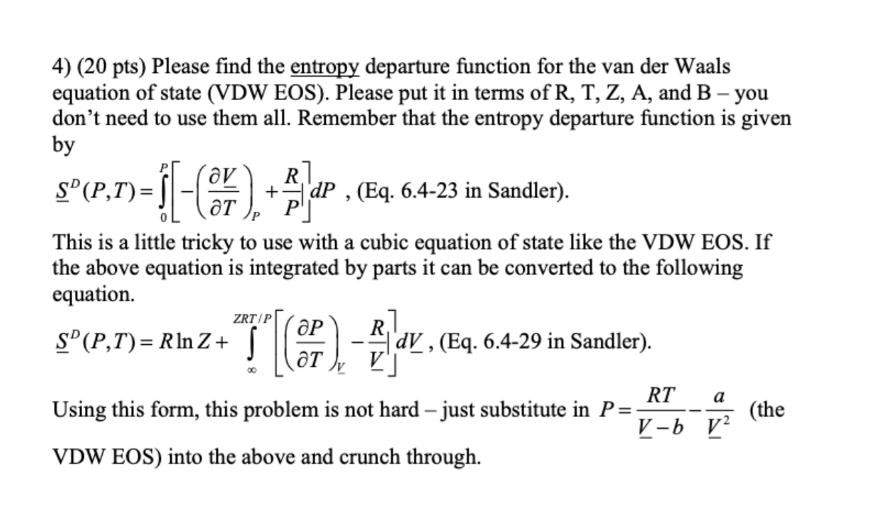 Solved , Jor 4) (20 pts) Please find the entropy departure | Chegg.com