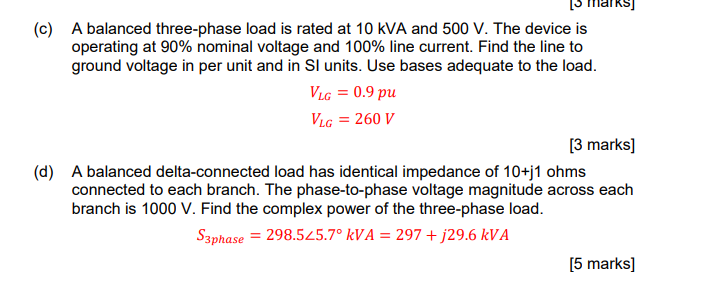 Solved c) A balanced three-phase load is rated at 10kVA and | Chegg.com