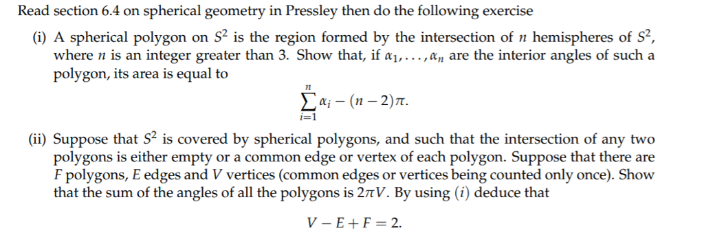 Solved Read section 6.4 on spherical geometry in Pressley | Chegg.com