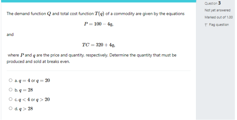 Solved Question 3 The demand function Q and total cost | Chegg.com