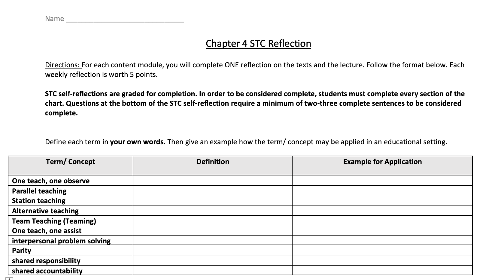 Solved Name Chapter 4 STC Reflection Directions: For each | Chegg.com