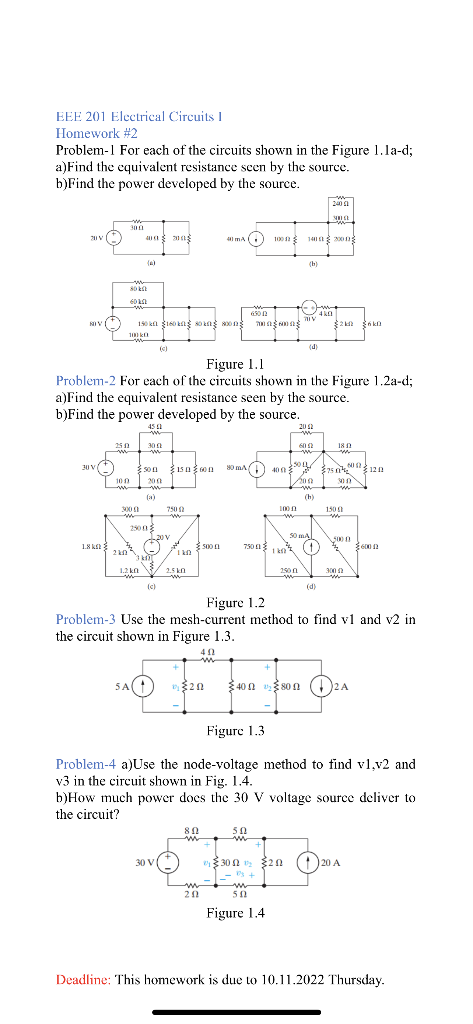 Solved EEE 201 Electrical Circuits I Homework \#䒑2 Problem-1 | Chegg.com