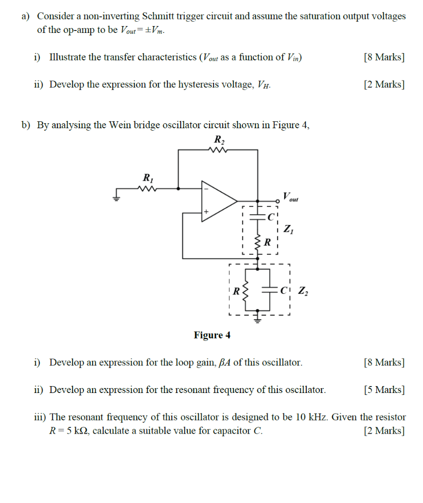 Solved a) Consider a non-inverting Schmitt trigger circuit | Chegg.com