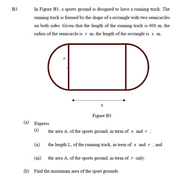 Solved In Figure B3, a sports ground is designed to have a | Chegg.com