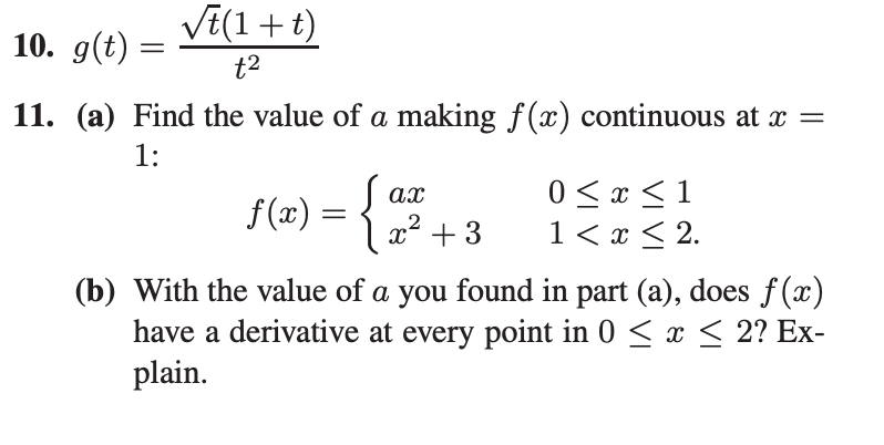 Solved For Problems 10 and 11, find the derivatives of the | Chegg.com