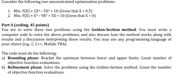 Solved Consider the following two unconstrained optimization | Chegg.com