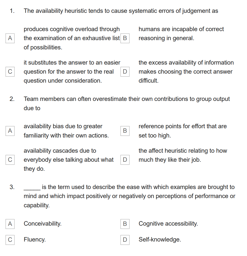 Solved 1 The Availability Heuristic Tends To Cause 
