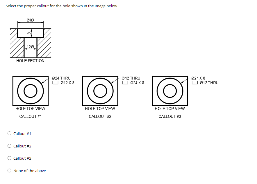 Solved Select the proper callout for the hole shown in the | Chegg.com
