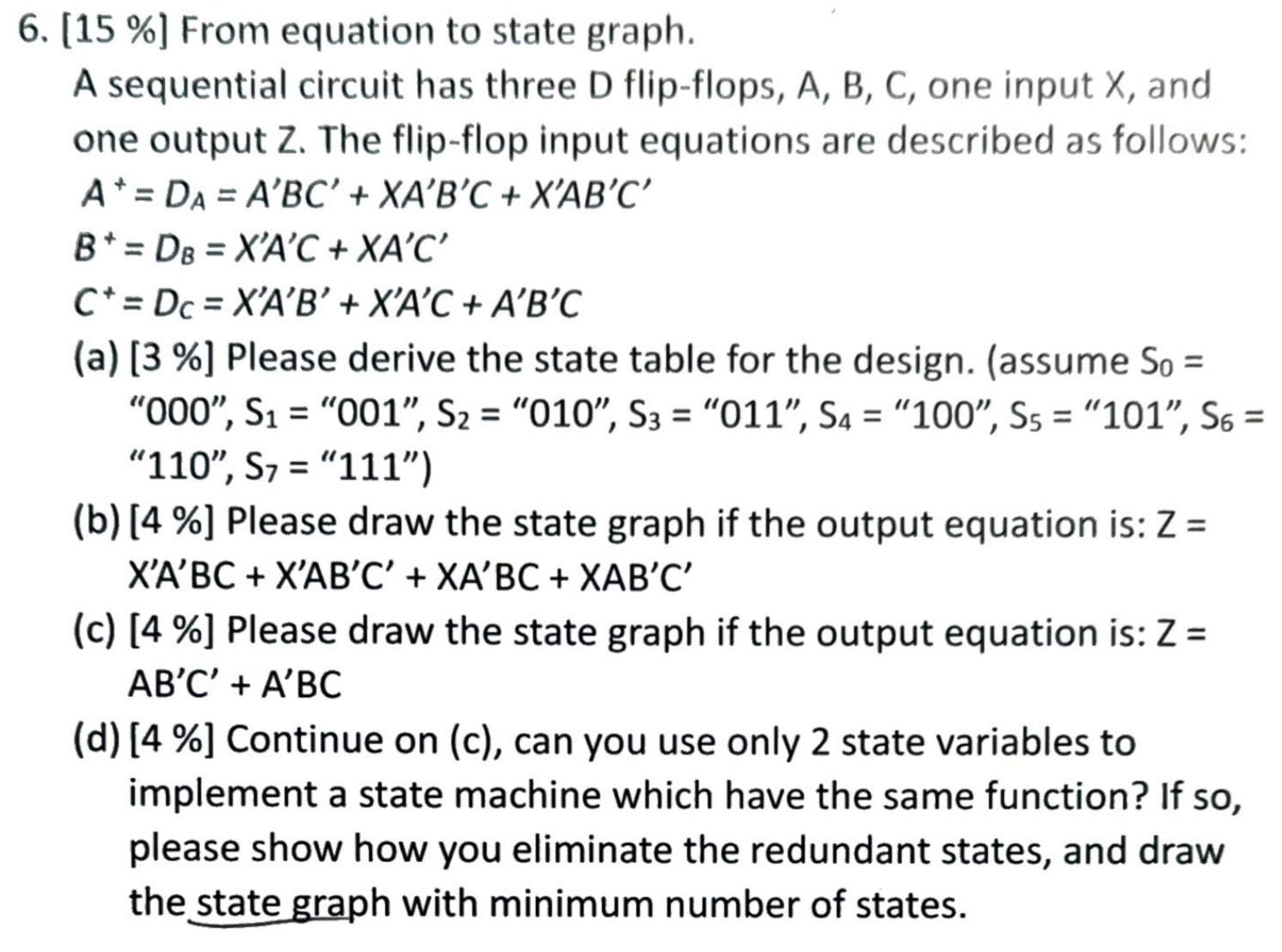 Solved [15%] ﻿From equation to state graph.A sequential | Chegg.com