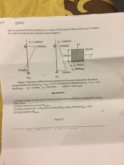 Soit un poteau isole d'un batiment. Le calcul a | Chegg.com