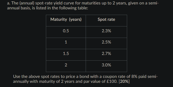 Solved a. The (annual) spot-rate yield curve for maturities | Chegg.com