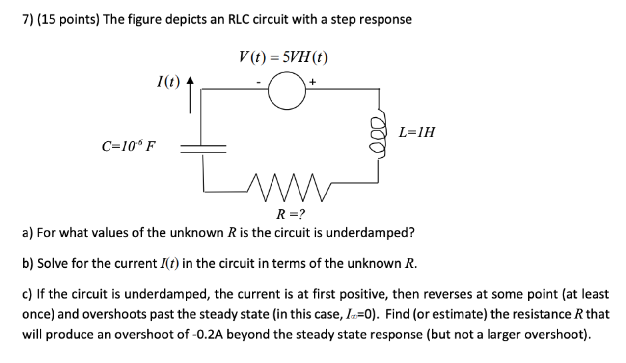 Solved 7) (15 points) The figure depicts an RLC circuit with | Chegg.com