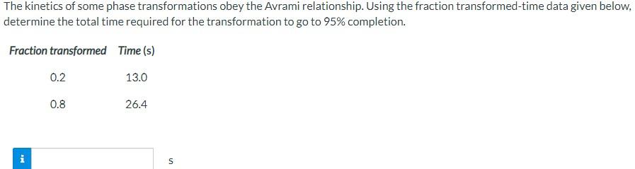 Solved The kinetics of some phase transformations obey the | Chegg.com
