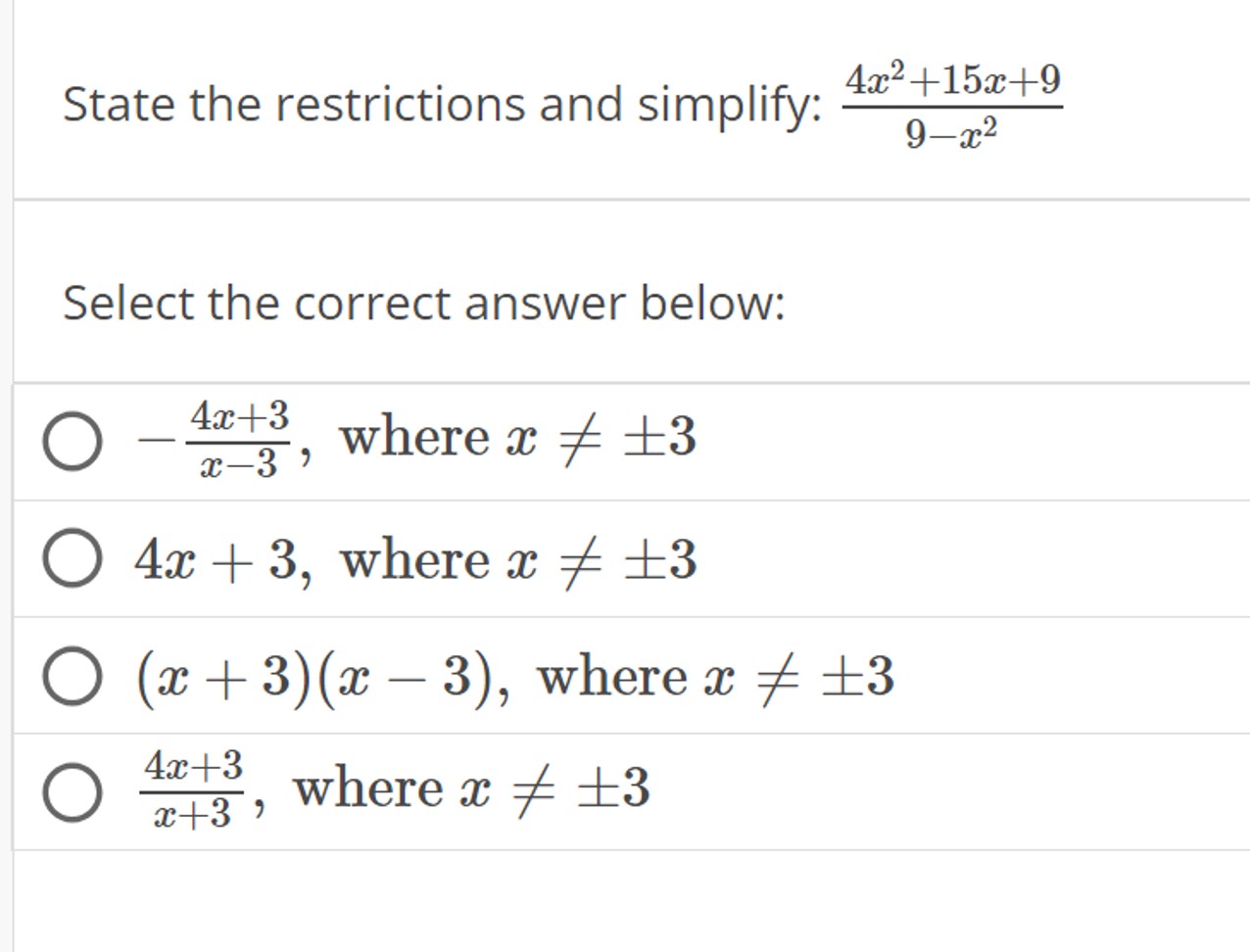 Solved State the restrictions and simplify: | Chegg.com