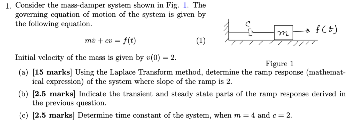 Solved 1. ﻿Consider the mass-damper system shown in Fig. 1. | Chegg.com
