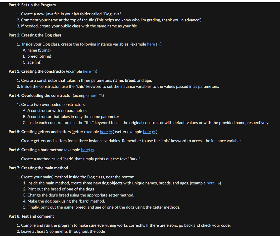 Solved Part 1: Set up the Program 1. Create a new .java file | Chegg.com