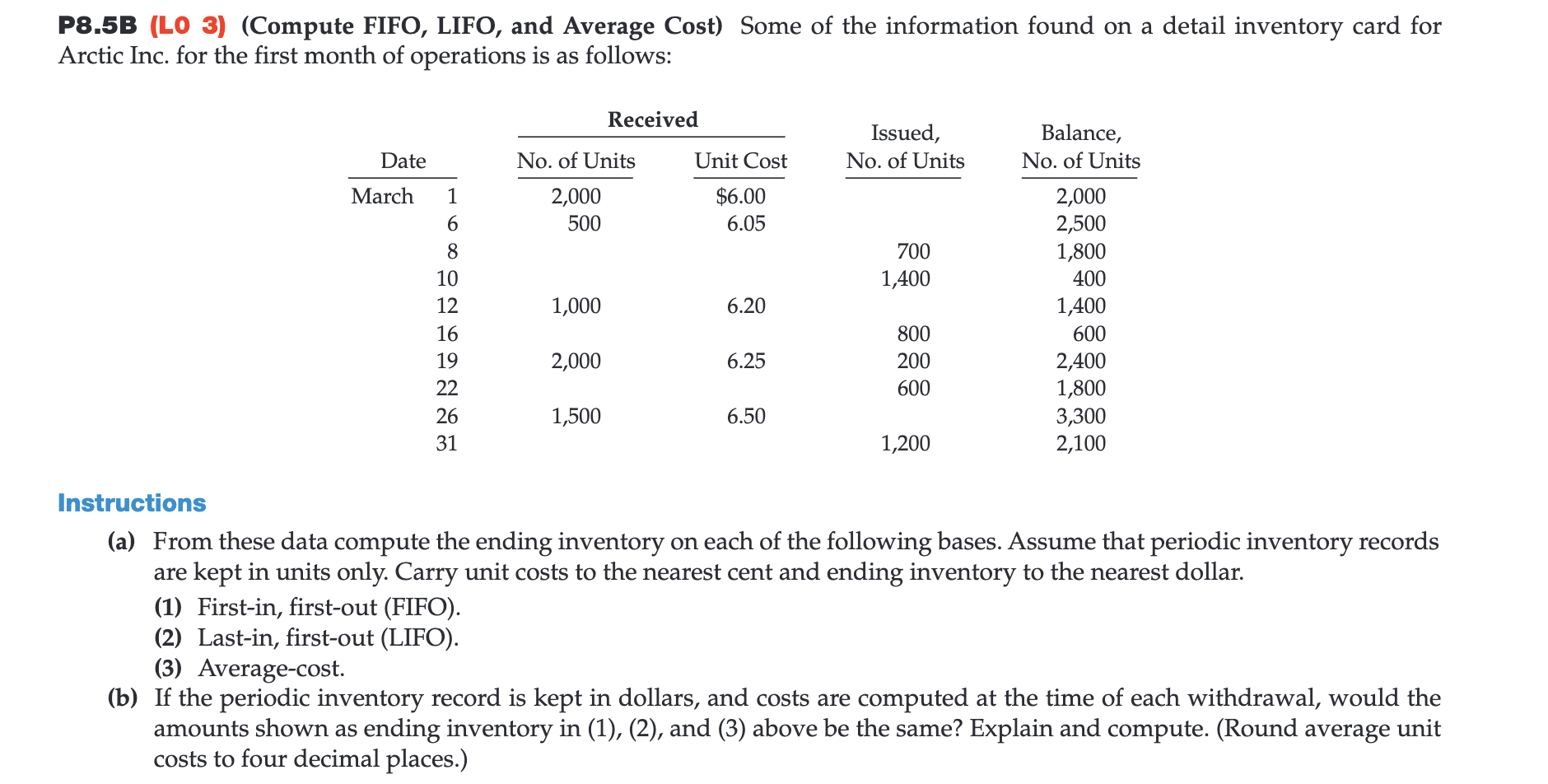 Solved P8.5B (LO 3) (Compute FIFO, LIFO, and Average Cost) | Chegg.com