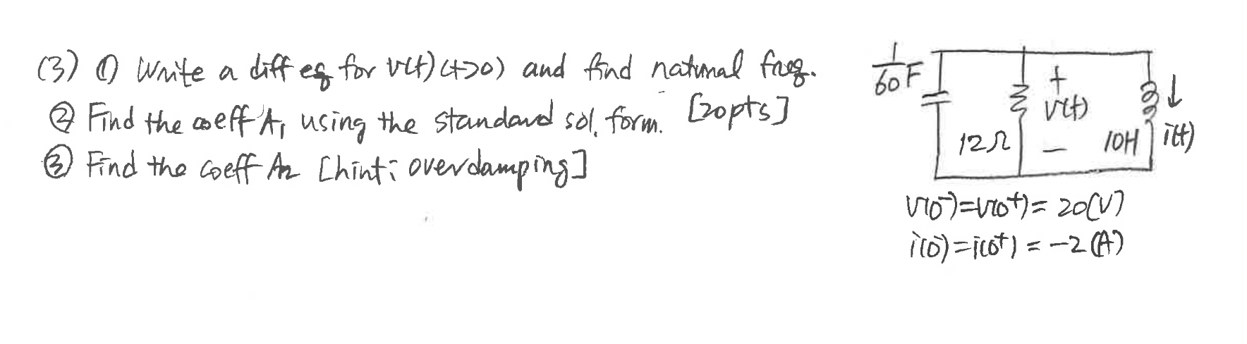 Solved (3) (1) Write a diffeg for V(t)(t>0) and find natural | Chegg.com