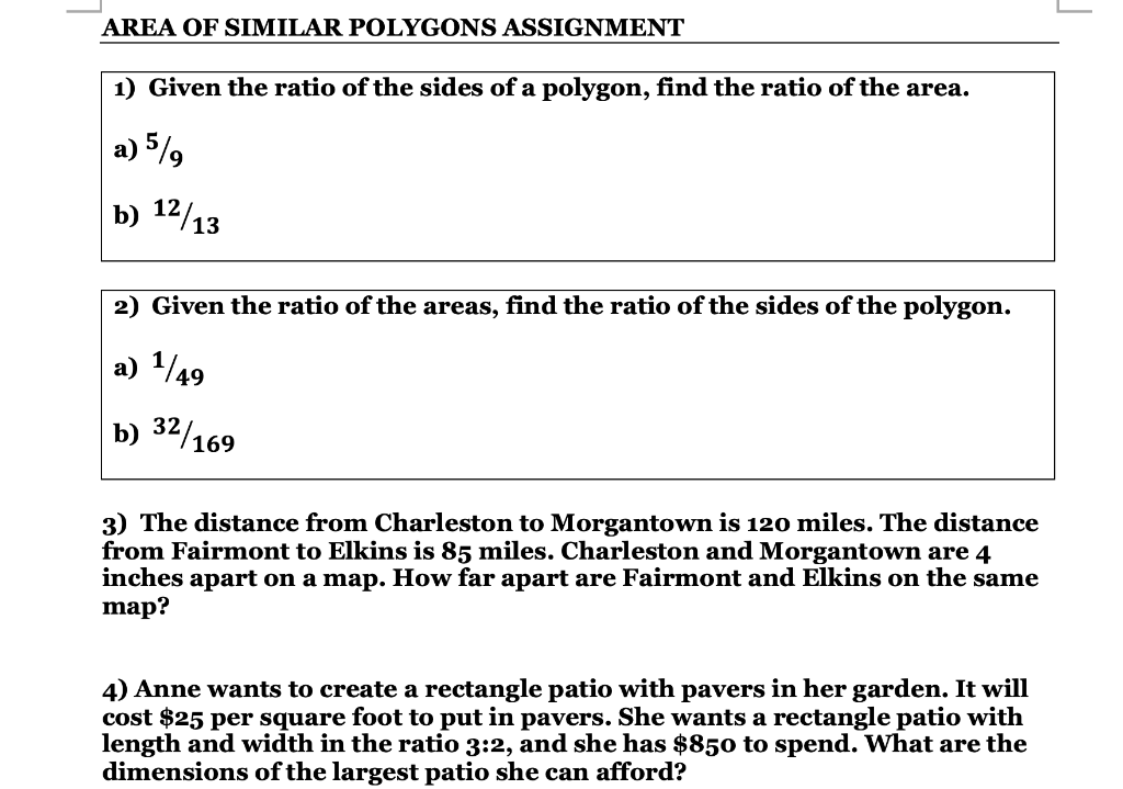Solved AREA OF SIMILAR POLYGONS ASSIGNMENT 1) Given the | Chegg.com