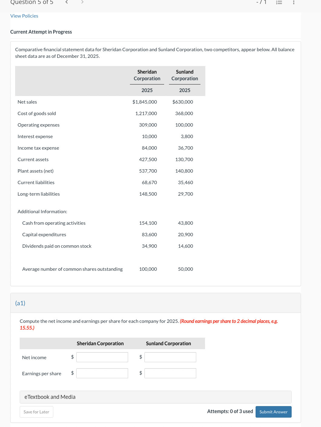 Current Attempt in Progress Comparative financial | Chegg.com