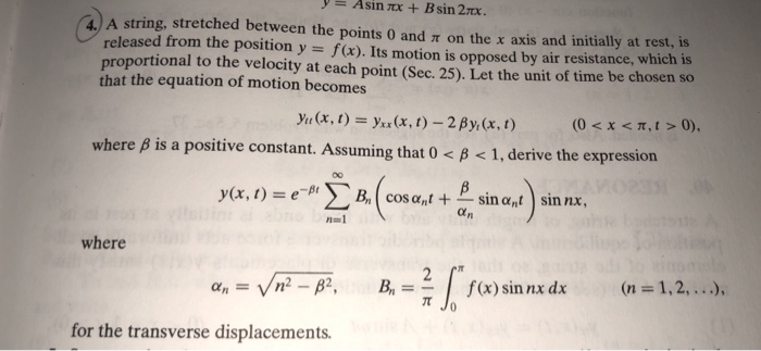 Solved 4. A string, stretched between the points 0 and T on | Chegg.com