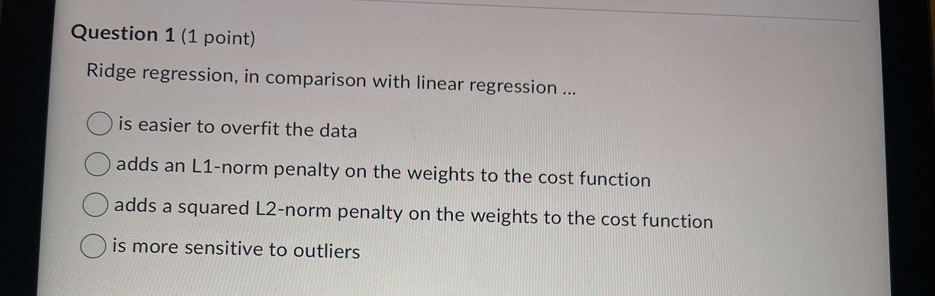 Solved Ridge regression, in comparison with linear | Chegg.com