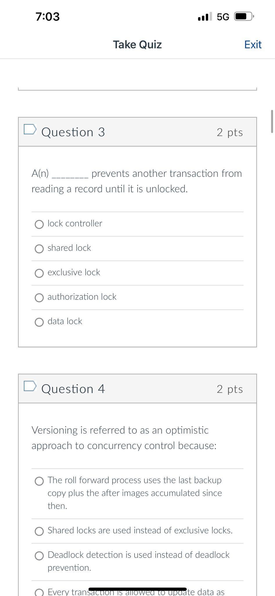 Solved A(n) prevents another transaction from reading a | Chegg.com