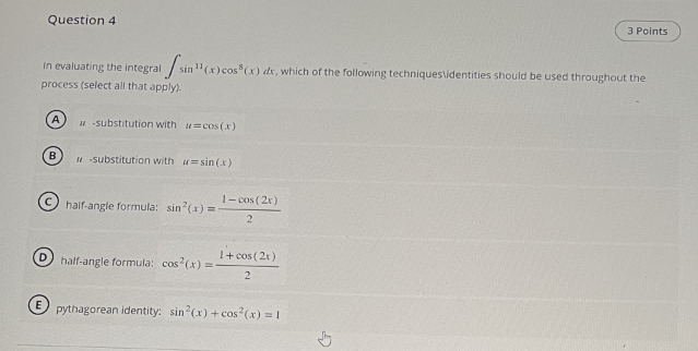 Solved Question 4In evaluating the integral | Chegg.com